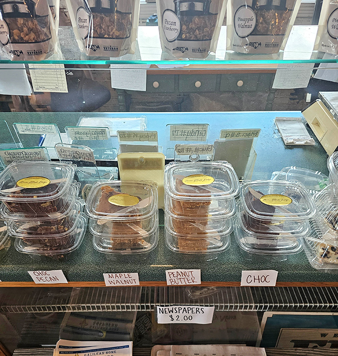 Fudge varieties lined up like sweet soldiers&mdash;chocolate, maple walnut, peanut butter&mdash;each waiting for their chance to destroy your willpower.