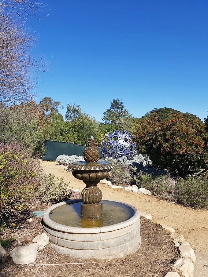 A classical fountain provides the garden's heartbeat, its gentle splashing a reminder that water brings everything to life.