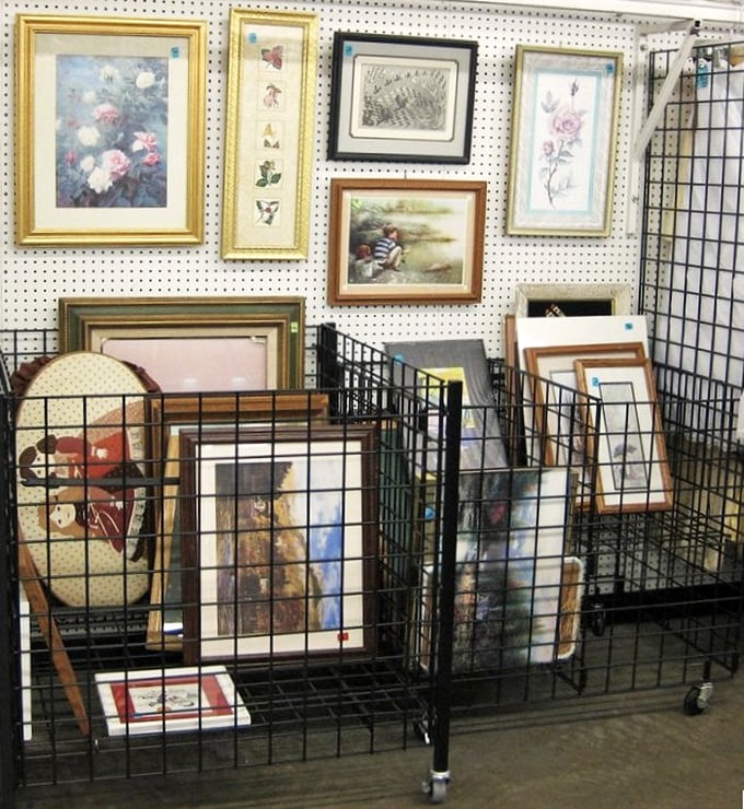 The art section: where pastoral scenes and floral still-lifes await adoption. Someone's "Live, Laugh, Love" moment becomes your ironic wall statement.