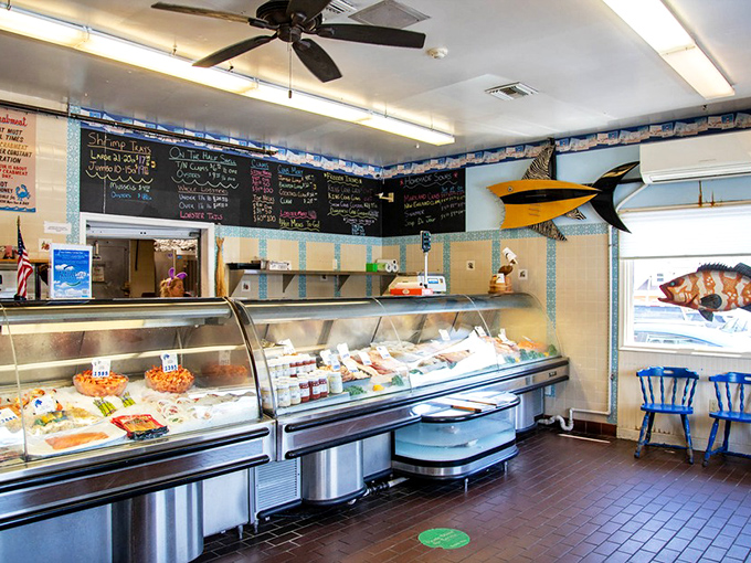 The seafood market display case &ndash; where tomorrow's dinner waits patiently while you debate between scallops and that gorgeous red snapper.