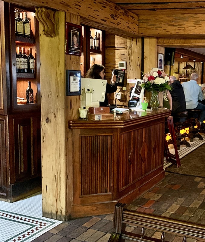 The host station stands ready to welcome hungry pilgrims on their quest for the perfect steak, like the gateway to a carnivorous promised land.