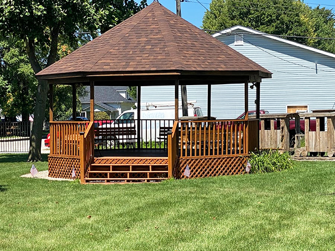 This well-maintained gazebo hosts everything from summer band concerts to wedding photos, becoming a backdrop for community memories.