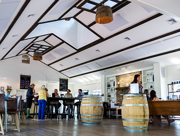 Winery tasting rooms feature exposed beams and wine barrels, where Virginia's vintners prove the Commonwealth produces world-class wines.