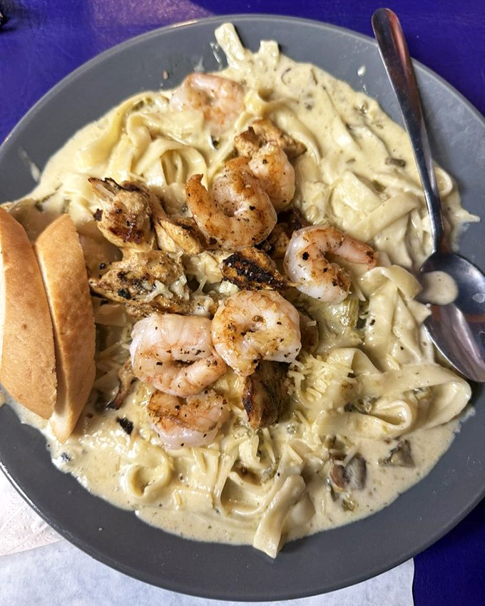 This isn't your nonna's fettuccine&mdash;it's New Mexico's spicy take on Italian comfort food with perfectly grilled shrimp as the crowning glory.