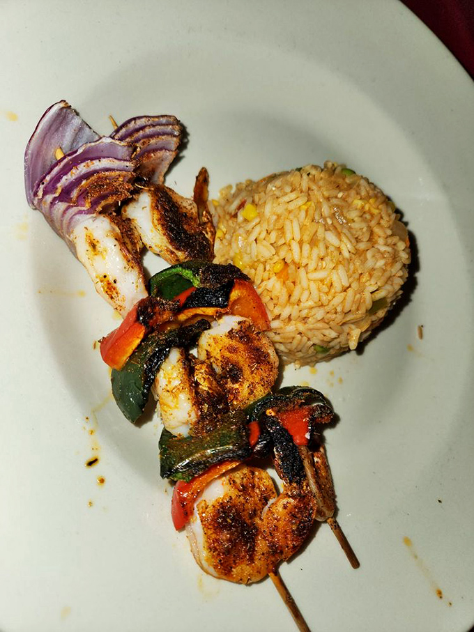 Shrimp skewers standing at attention like delicious soldiers ready to report for duty in your stomach.