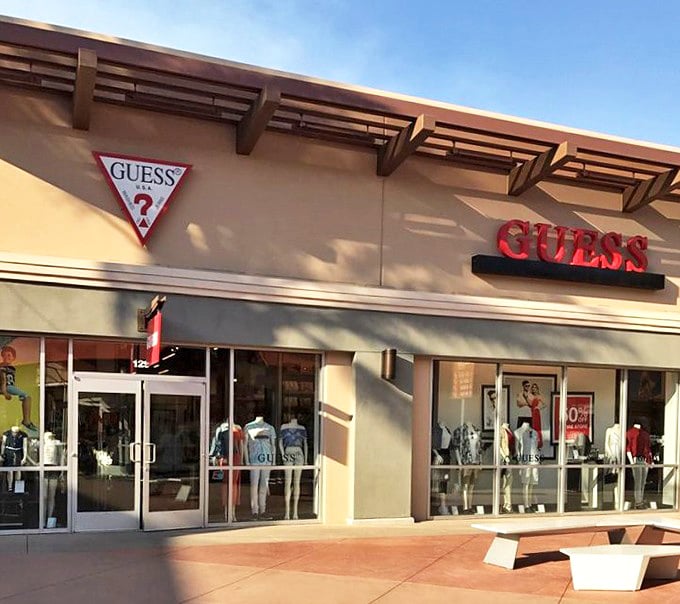 Guess storefront offers a glimpse of fashion possibilities. The only thing better than looking good is looking good for less.