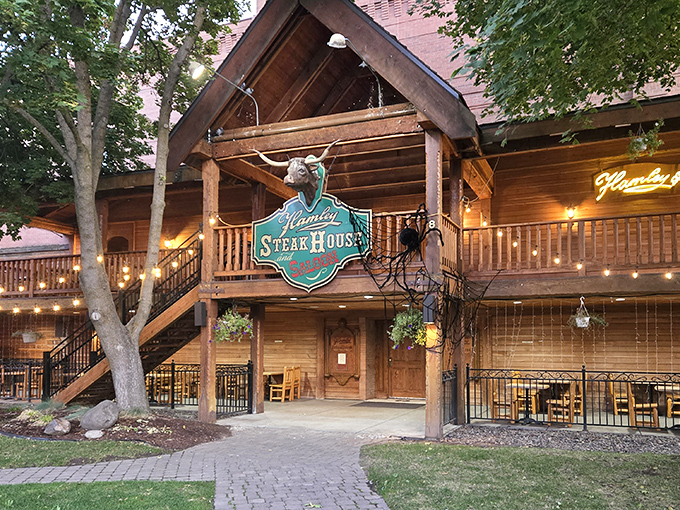 Hamley Steakhouse embraces its Western roots with architectural flourishes that say "yes, you're definitely in cowboy country now."