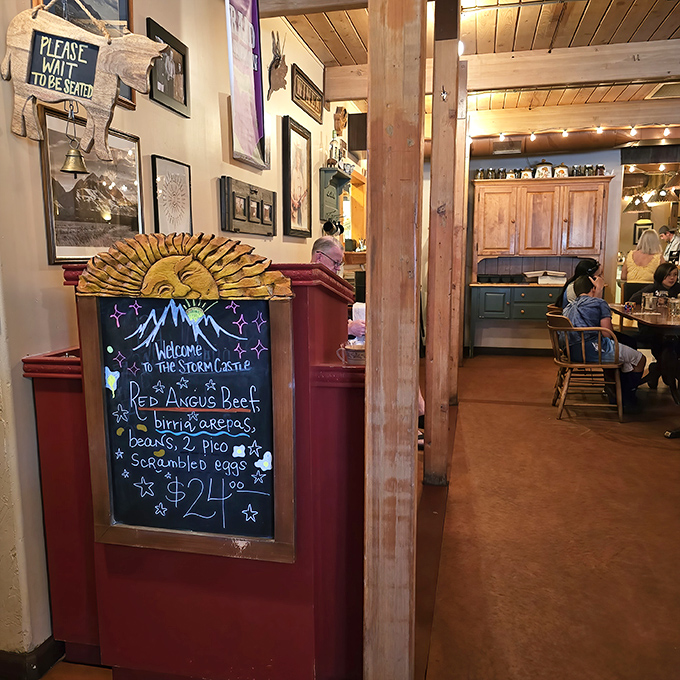"Welcome to the Storm Castle" &ndash; a chalkboard greeting that promises Red Angus beef and the kind of hospitality that feels like a warm blanket.