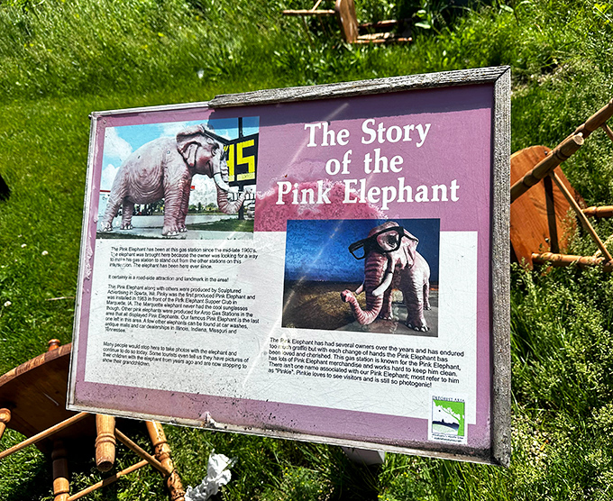 Every great attraction deserves its origin story—this sign reveals the Pink Elephant's journey from roadside novelty to beloved landmark.