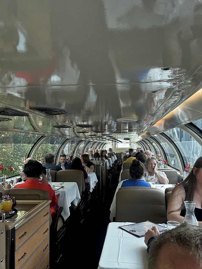 The dome car experience elevates train dining from meal to memory. Passengers enjoy gourmet offerings under a ceiling of sky, proving some restaurants really do deserve a five-star ceiling.