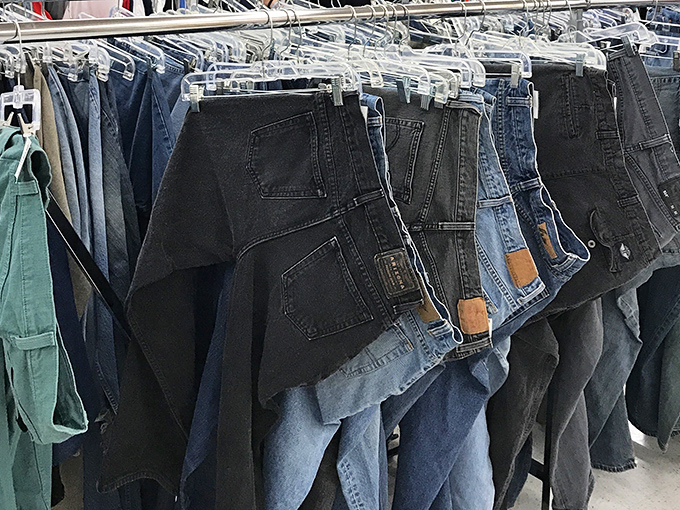 Denim democracy: where designer jeans hang alongside everyday brands, all equally priced and waiting for their perfect match.