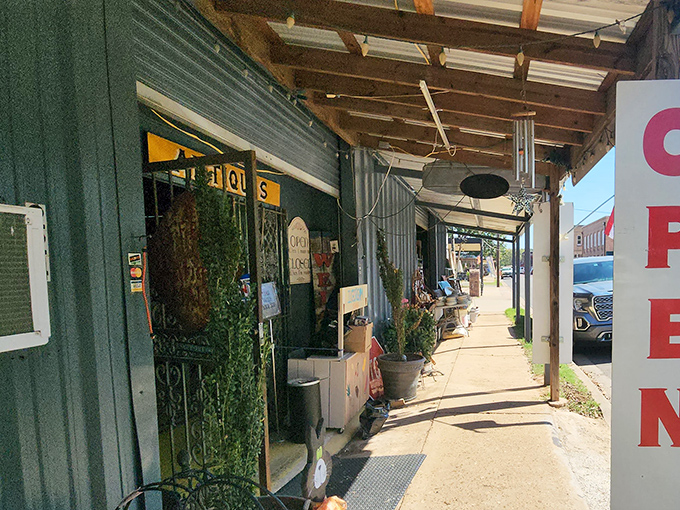 Jefferson's storefronts offer covered walkways perfect for window shopping during Texas downpours or scorching summer afternoons.