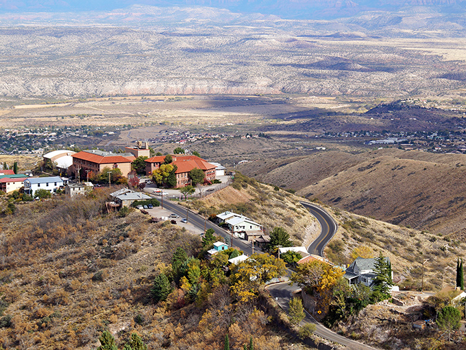 From above, Jerome appears as an improbable miracle of urban planning, with switchback roads connecting a community that refused to disappear.
