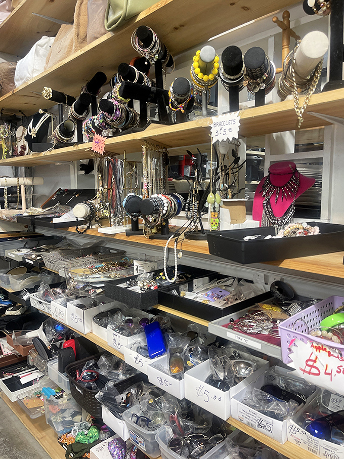 Jewelry displays that make magpies of us all. Bracelets, necklaces, and baubles&mdash;someone else's past fashion statement becomes your signature piece.