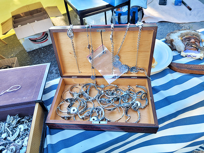 Treasure chests don't always need to be buried—sometimes they're right there on blue-striped tablecloths, sparkling in the Florida sun.