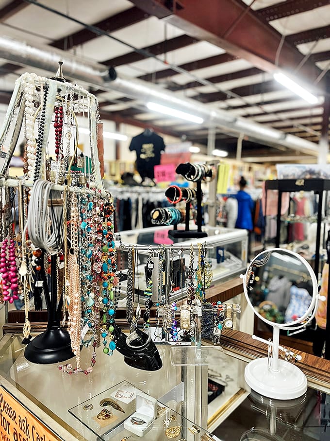 Jewelry displays that rival department stores. These sparkling treasures and accessories transform outfits without transforming your bank account.