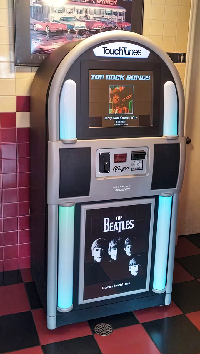 The TouchTunes jukebox stands ready to provide the soundtrack to your meatloaf epiphany or pancake revelation.