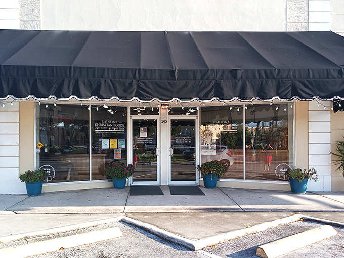 Kathryn's Christian Books offers spiritual nourishment alongside community connection. The blue planters outside are as welcoming as the selection inside. 