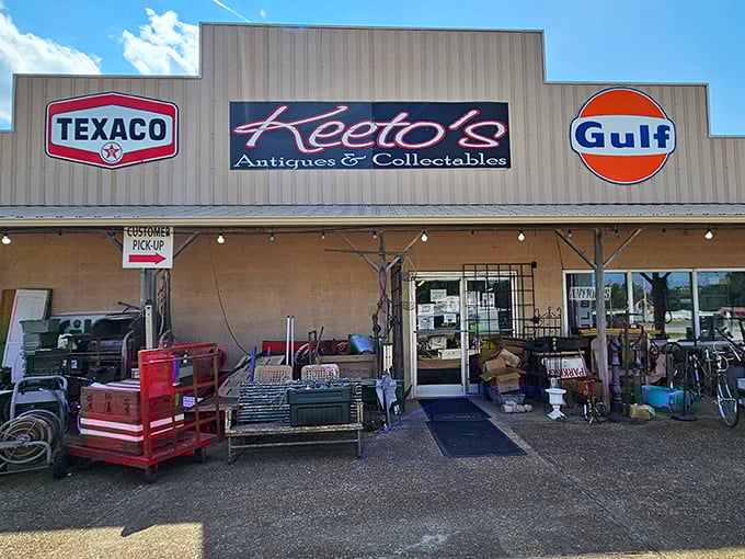 Keeto's Antiques sits between vintage gas station signs, a place where yesterday's everyday items become today's treasured collectibles.