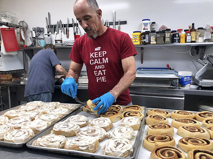 The kitchen is where science meets art. Those cinnamon rolls aren't just being prepared—they're being composed like a delicious symphony of butter and spice.