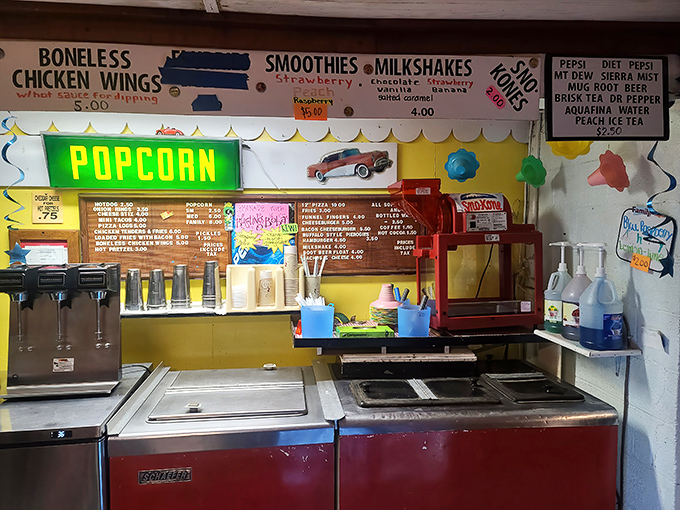 Popcorn machines stand ready for action &ndash; the unsung heroes behind every great drive-in movie experience.