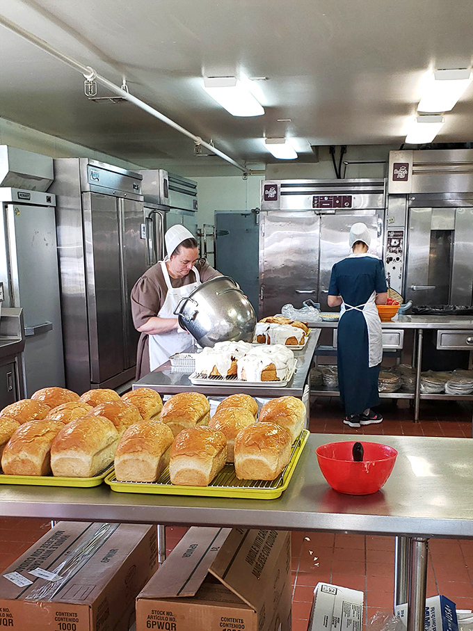 Behind the scenes, fresh bread and serious cooking happen in a kitchen that clearly takes quality and volume equally seriously.