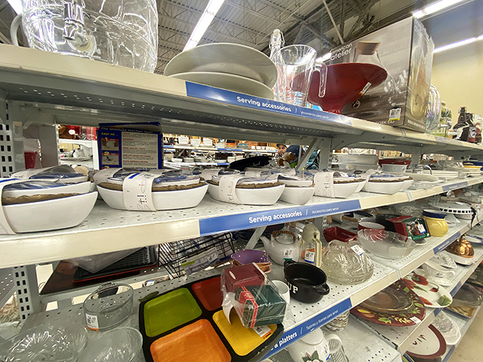 Kitchen treasure hunters, rejoice! Savers' serving accessories aisle is where forgotten casserole dishes find new homes and vintage Pyrex dreams come true.