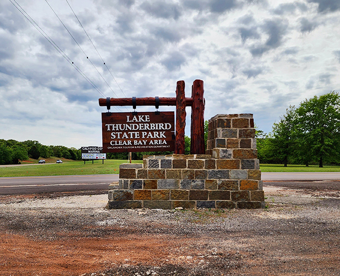 Lake Thunderbird State Park welcomes you to nature's therapy session, where stress dissolves faster than your resolve to diet.