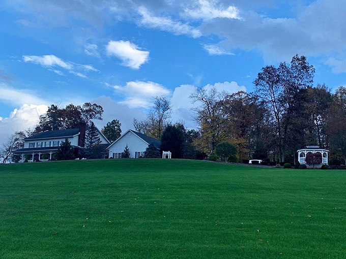 Manicured lawns stretch toward distant gazebos, where afternoon tea and contemplation await. Downton Abbey vibes with Midwestern hospitality.