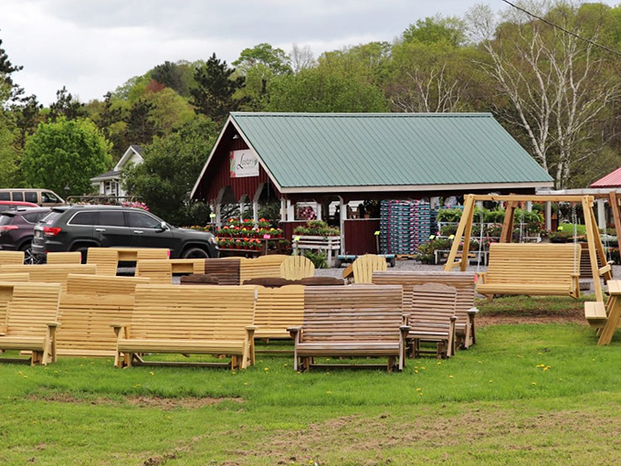 Leister's Farm Market displays the kind of outdoor furniture that practically begs you to sit a spell and watch the world go by.