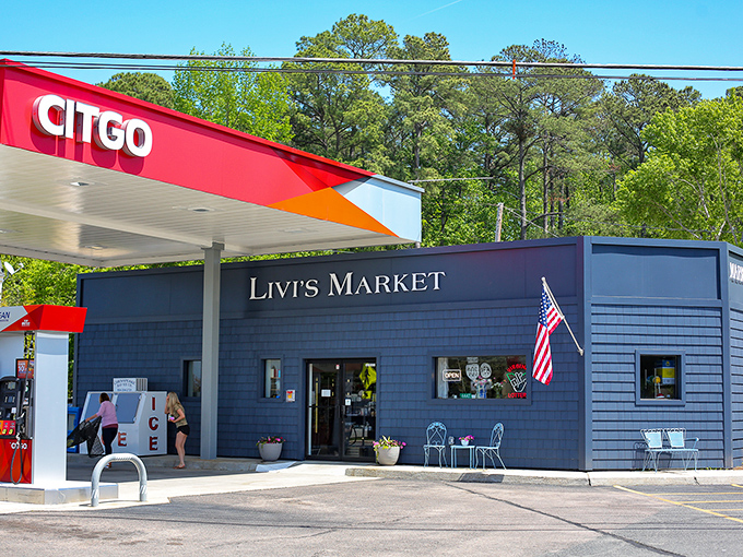 Livi's Market proves even gas stations can have character when they fly the flag and offer a place to sit with your road trip snacks.