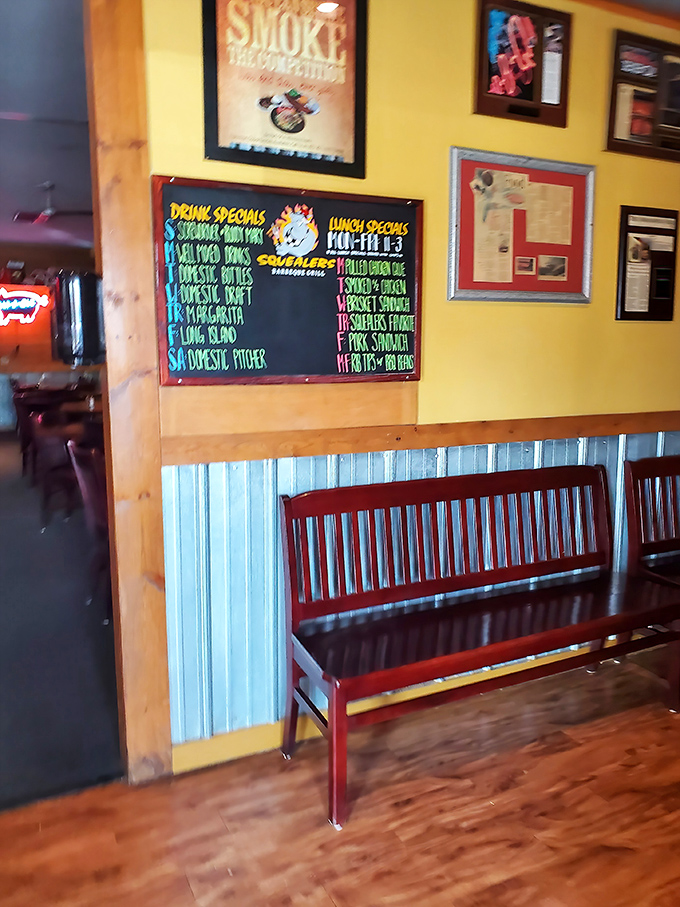 Colorful chalkboards announce drink specials and daily features &ndash; insider knowledge that separates barbecue tourists from barbecue pilgrims.