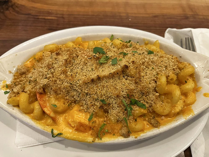 Lobster mac and cheese that makes you wonder why anyone bothers with the regular version. Comfort food that went to finishing school.