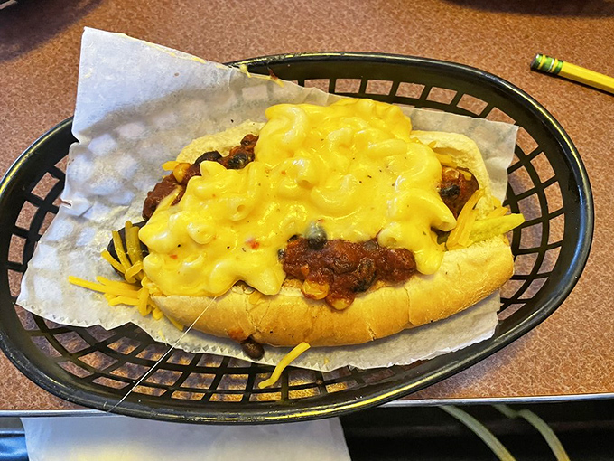 Mac and cheese on a hot dog? It's like your childhood favorites decided to move in together and throw a party in your mouth.