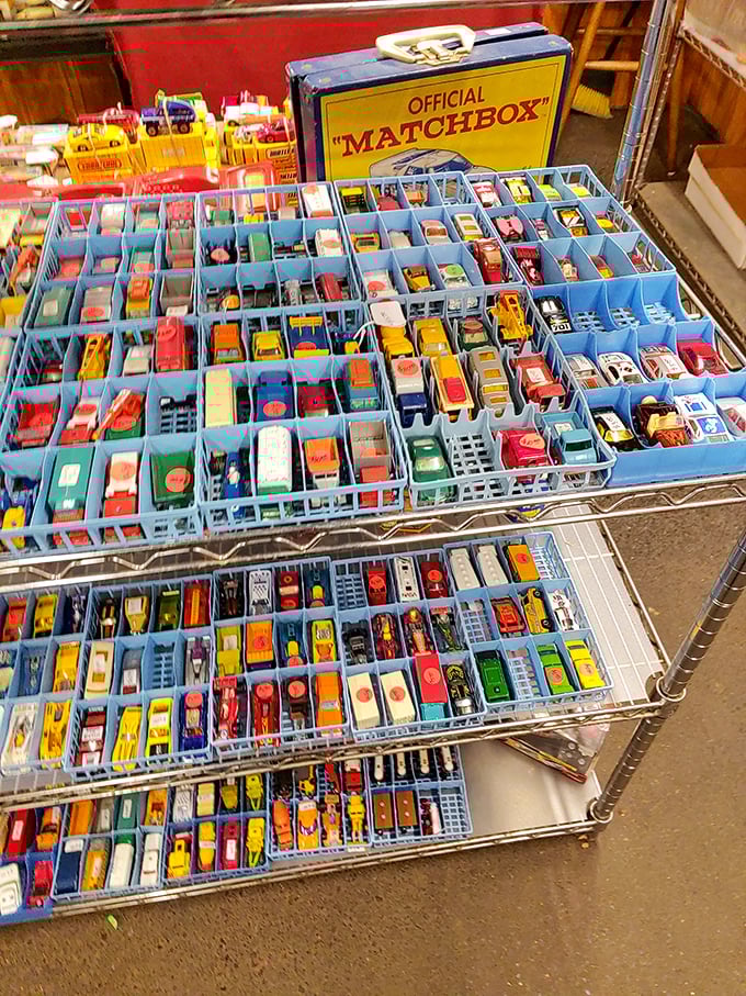 Matchbox heaven for collectors young and old. Each tiny vehicle represents both childhood nostalgia and serious collecting potential.