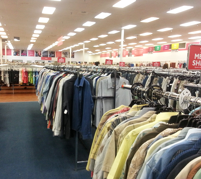 The men's section: where Hawaiian shirts Tom Selleck would approve of hang alongside inexplicably pristine Brooks Brothers button-downs waiting for their second act.