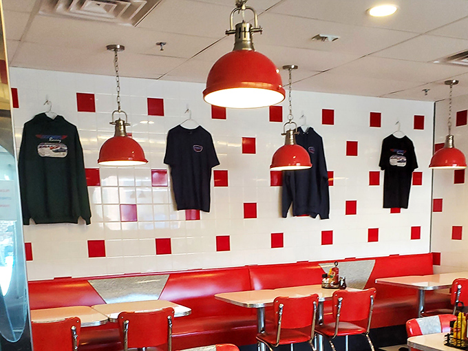 Even the merchandise gets in on the retro action, hanging on walls that know how to make a statement.