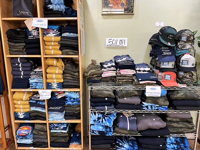 Even the merch corner understands the assignment: casual coastal cool that lets you take a bit of Bodega Bay swagger back home.