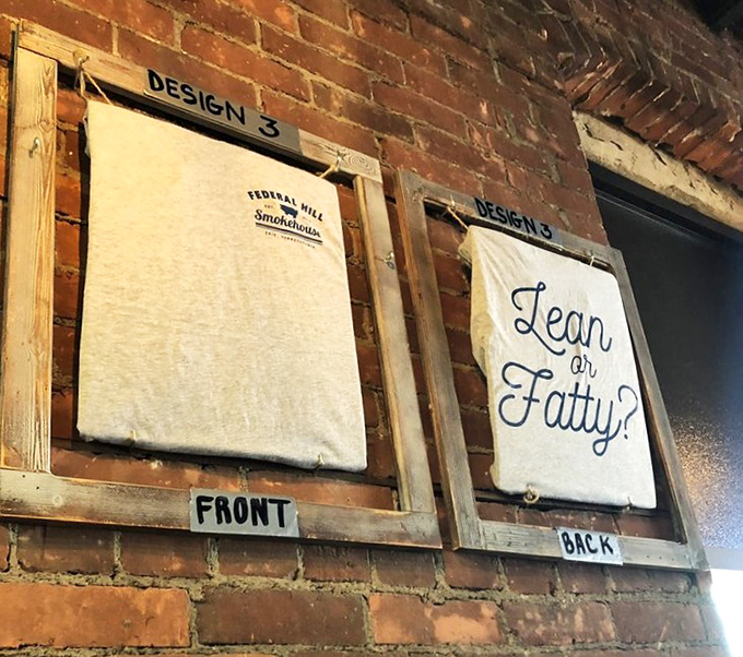 The eternal barbecue question displayed on vintage-style merchandise: Lean or Fatty? (The correct answer is always "both.")