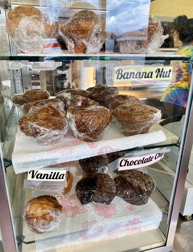 Sweet temptations behind glass. Those muffins are like the biscuits' dessert cousins &ndash; equally irresistible but in a different way.