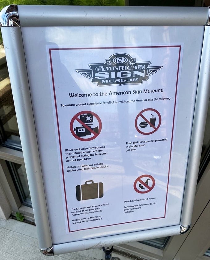 Even the "no" signs at this museum have personality&mdash;ironic that a sign museum would prohibit cameras, isn't it?