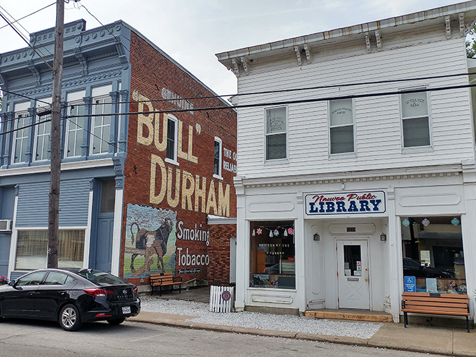 Bull Durham tobacco ads and a cozy library – downtown Nauvoo's got range like a Broadway actor.