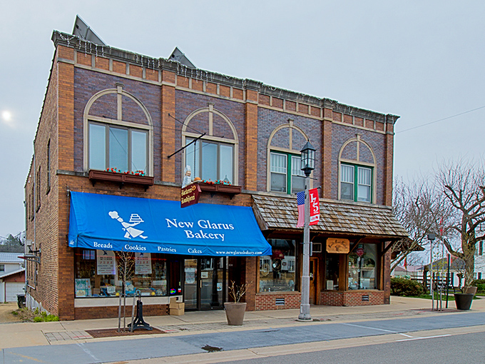 The New Glarus Bakery's blue awning signals a treasure trove of Swiss pastries within. Resistance is futile &ndash; your diet doesn't stand a chance.