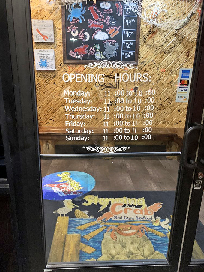 Operating hours posted like a captain's orders – plan your seafood expedition accordingly or risk missing the boat.