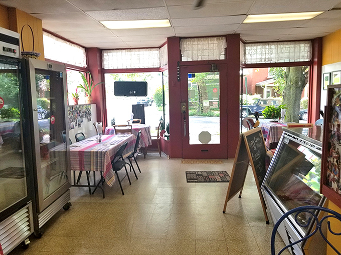 Simple, unpretentious, and absolutely perfect. This dining room isn't about the decor &ndash; it's about creating a space where food takes center stage.