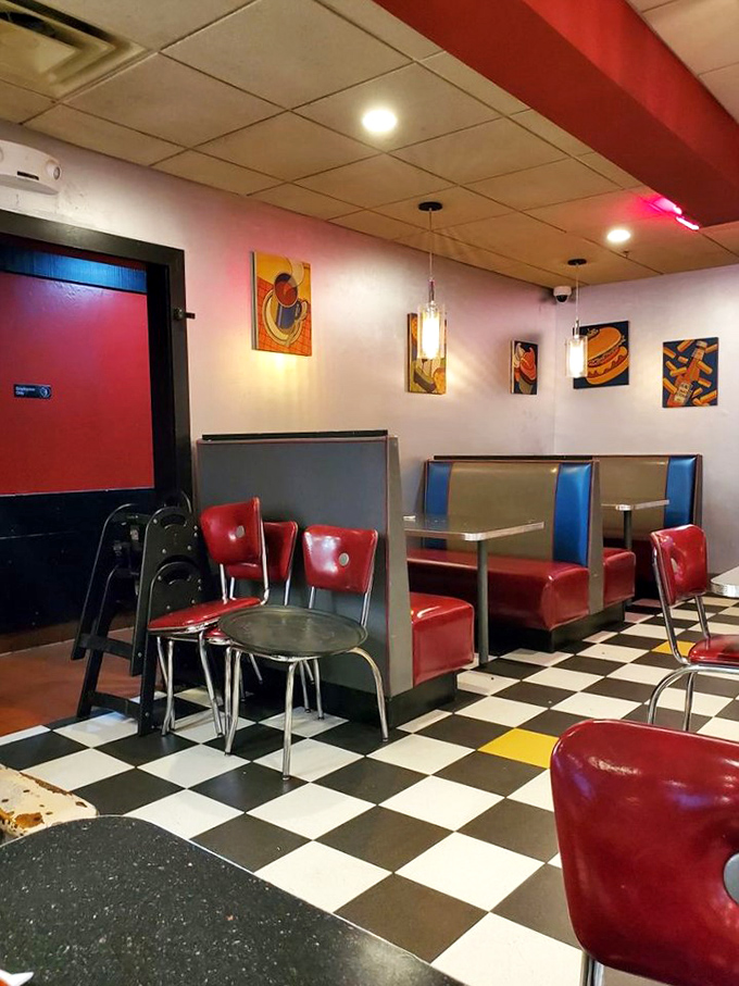 Every booth tells a story of memorable meals past and future. The blue and red color scheme somehow makes everything taste better.