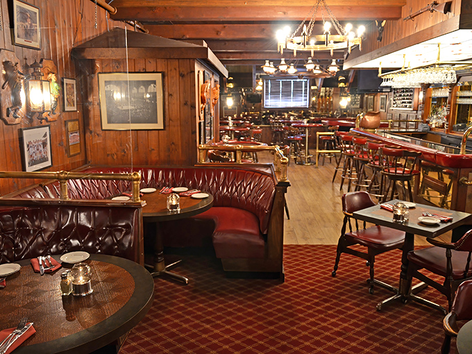 Tufted leather booths invite you to sink in and settle down for a serious meal. This isn't fast food; this is slow-down-and-savor territory.