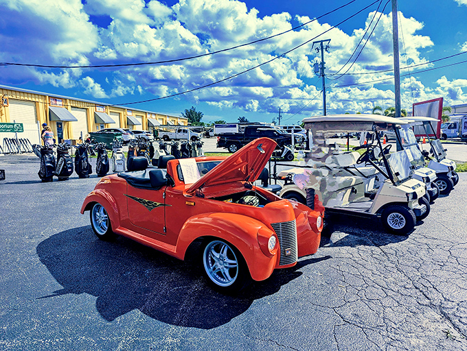 Classic cars and golf carts share the spotlight, proving that at B&A, transportation itself becomes part of the treasure trove.