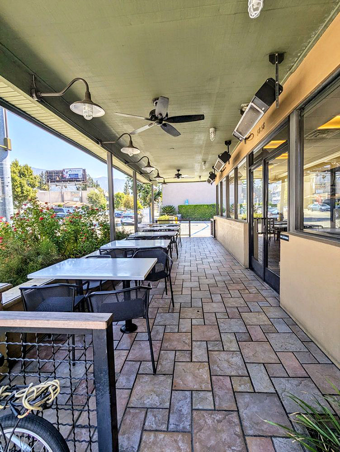 California outdoor dining at its most honest. Simple tables, fresh air, and the promise of great food just steps away.