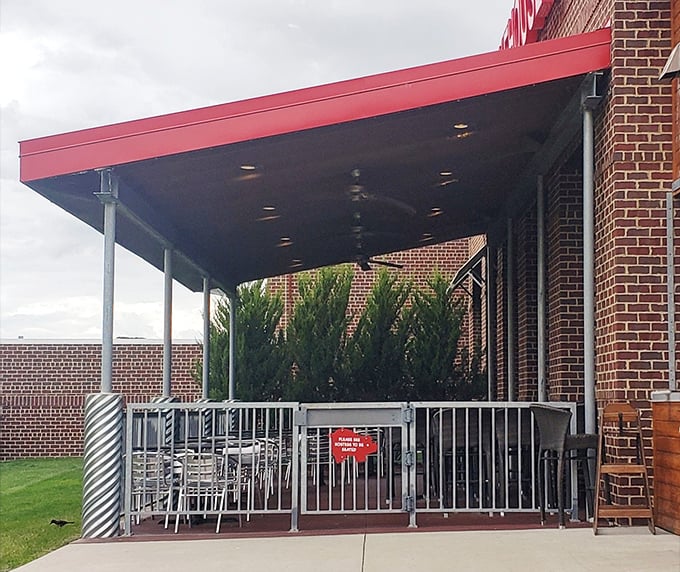 The outdoor patio offers fresh air dining&mdash;because sometimes you need nature to witness your relationship with barbecue.